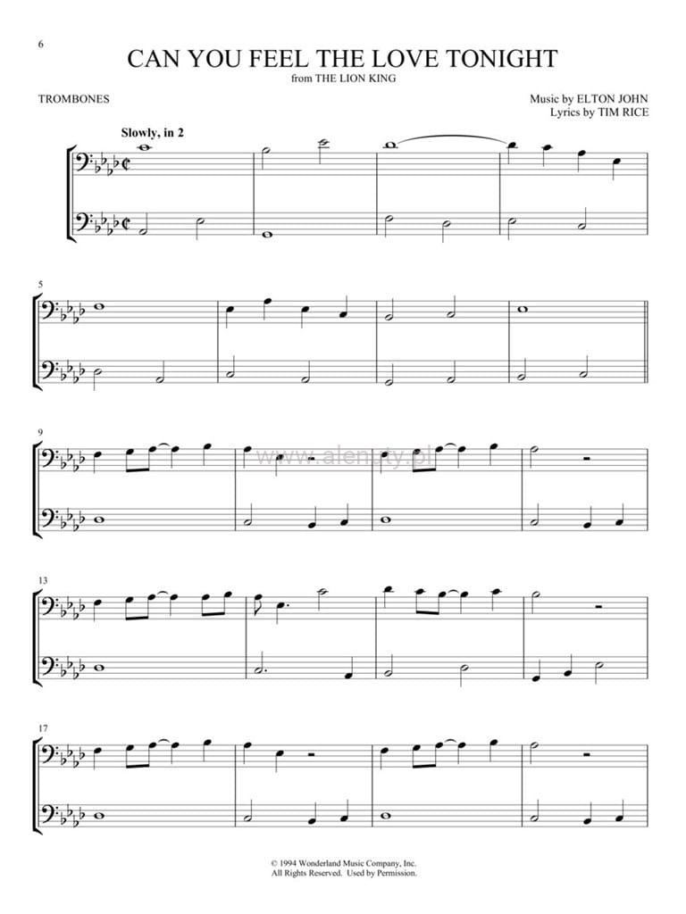 Disney Songs for Two Trombones - łatwe nuty na duet puzonowy - Alenuty.pl
