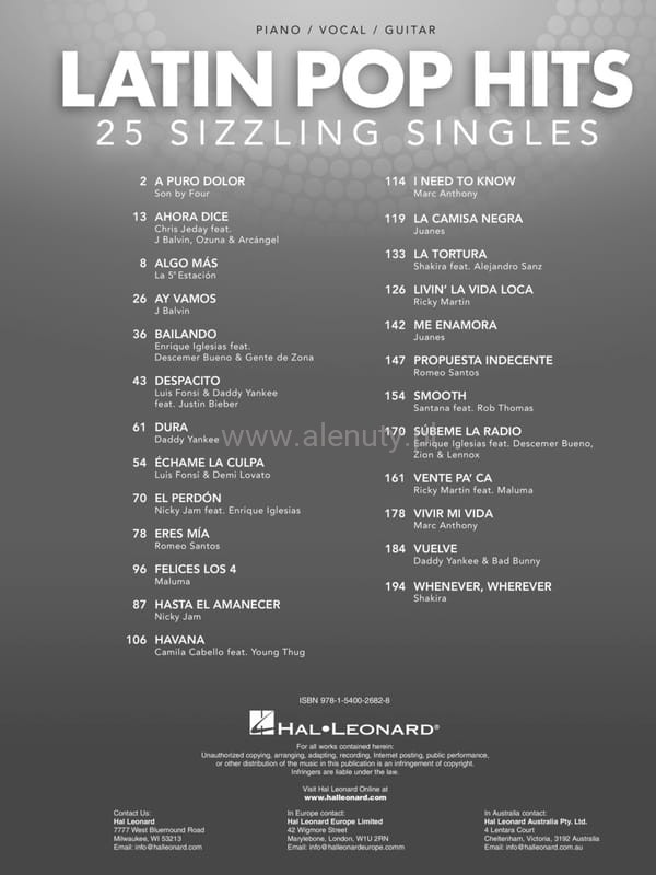 Latin Pop Hits (PVG) - 25 Sizzling Singles - nuty na fortepian, melodia ...