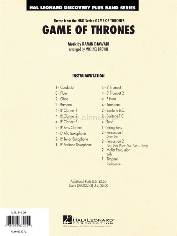 Discovery Plus Band: Ramin Djawadi - Game of Thrones (Score & Parts ...