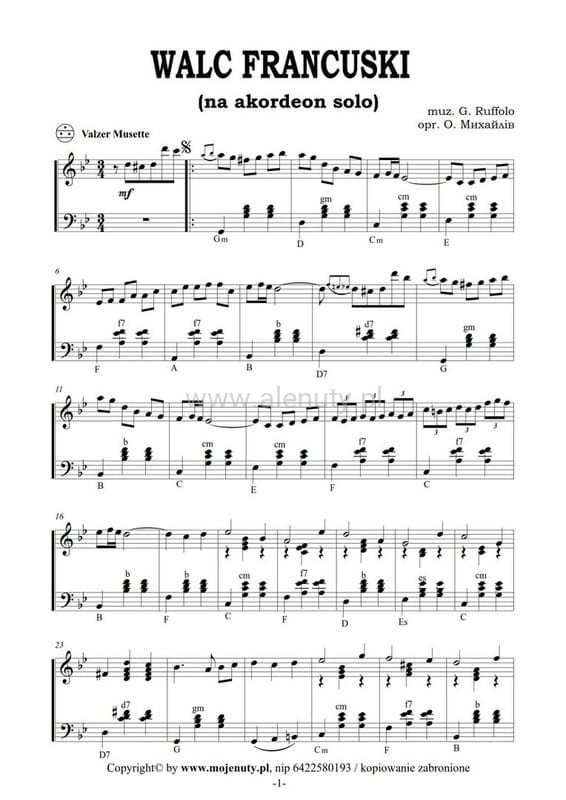 Walc francuski - French Waltz - Gennaro Ruffolo - nuty na akordeon ...