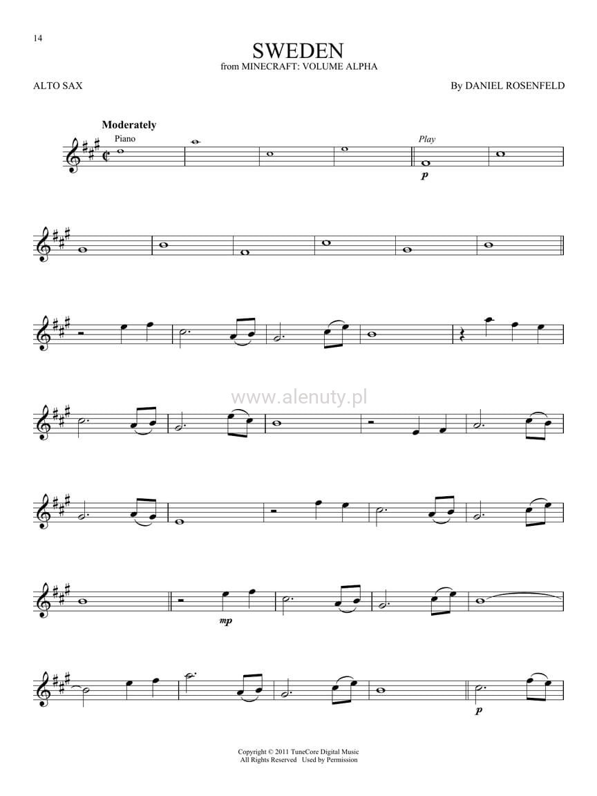 Minecraft: Alto Sax - piosenki z gry komputerowej - nuty na saksofon ...